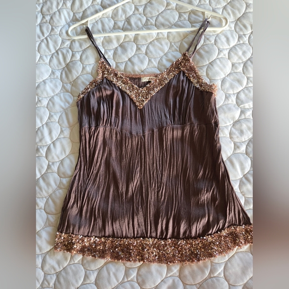 Gasp | Tops | Vintage Brown Sequin Silk Y2k Cami Top Slip Festival ...